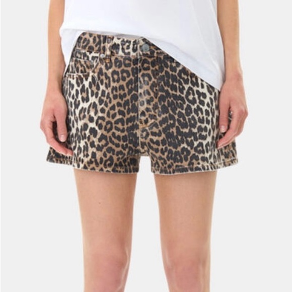Ganni | Shorts | Leopard Print Denim Hotpants | Poshmark